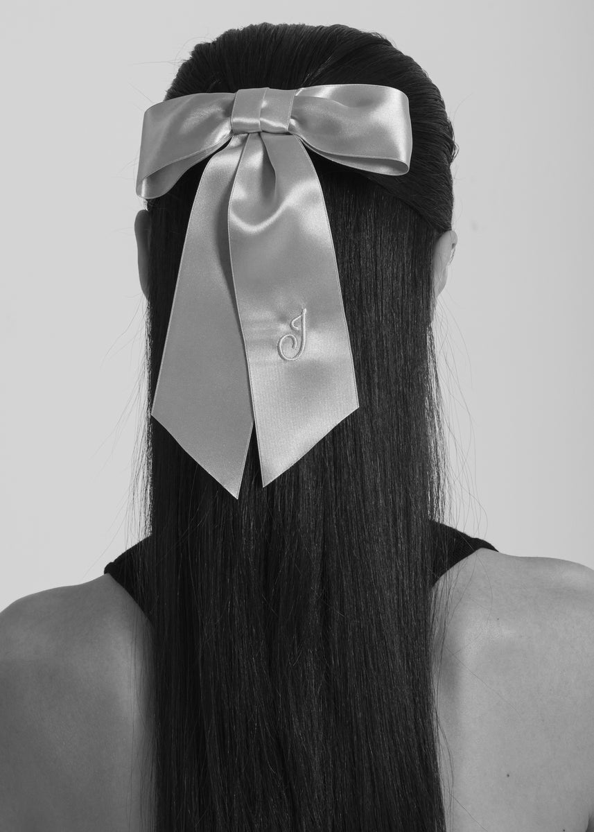 Initial April Satin Bow Barrette -- Powder – Jennifer Behr LLC