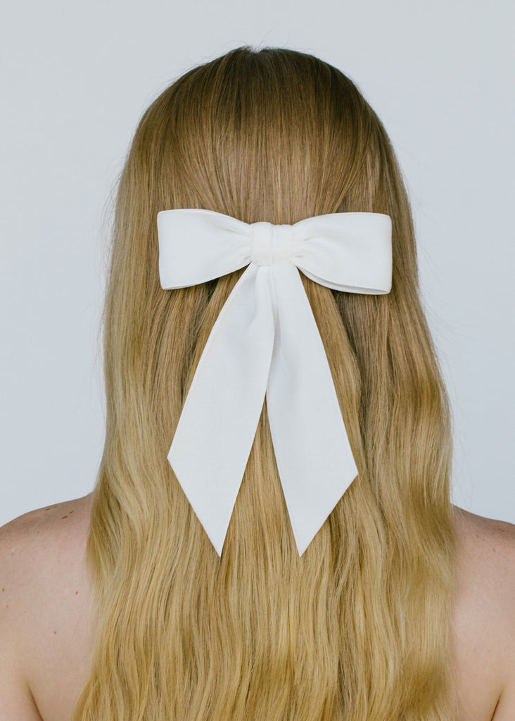 Wide Velvet Bow Barrette -- Cream – Jennifer Behr LLC