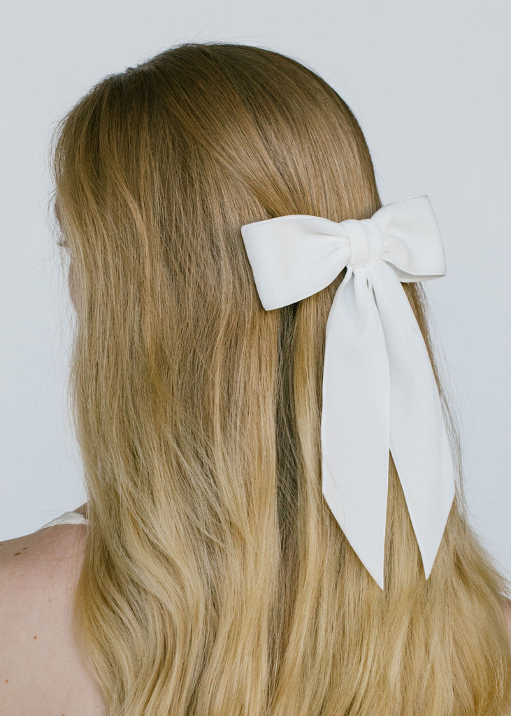 Wide Velvet Bow Barrette -- Cream – Jennifer Behr LLC