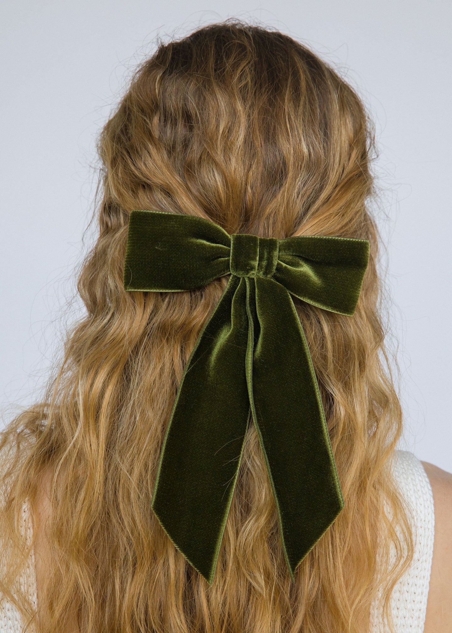 Wide Velvet Bow Barrette -- Moss – Jennifer Behr LLC