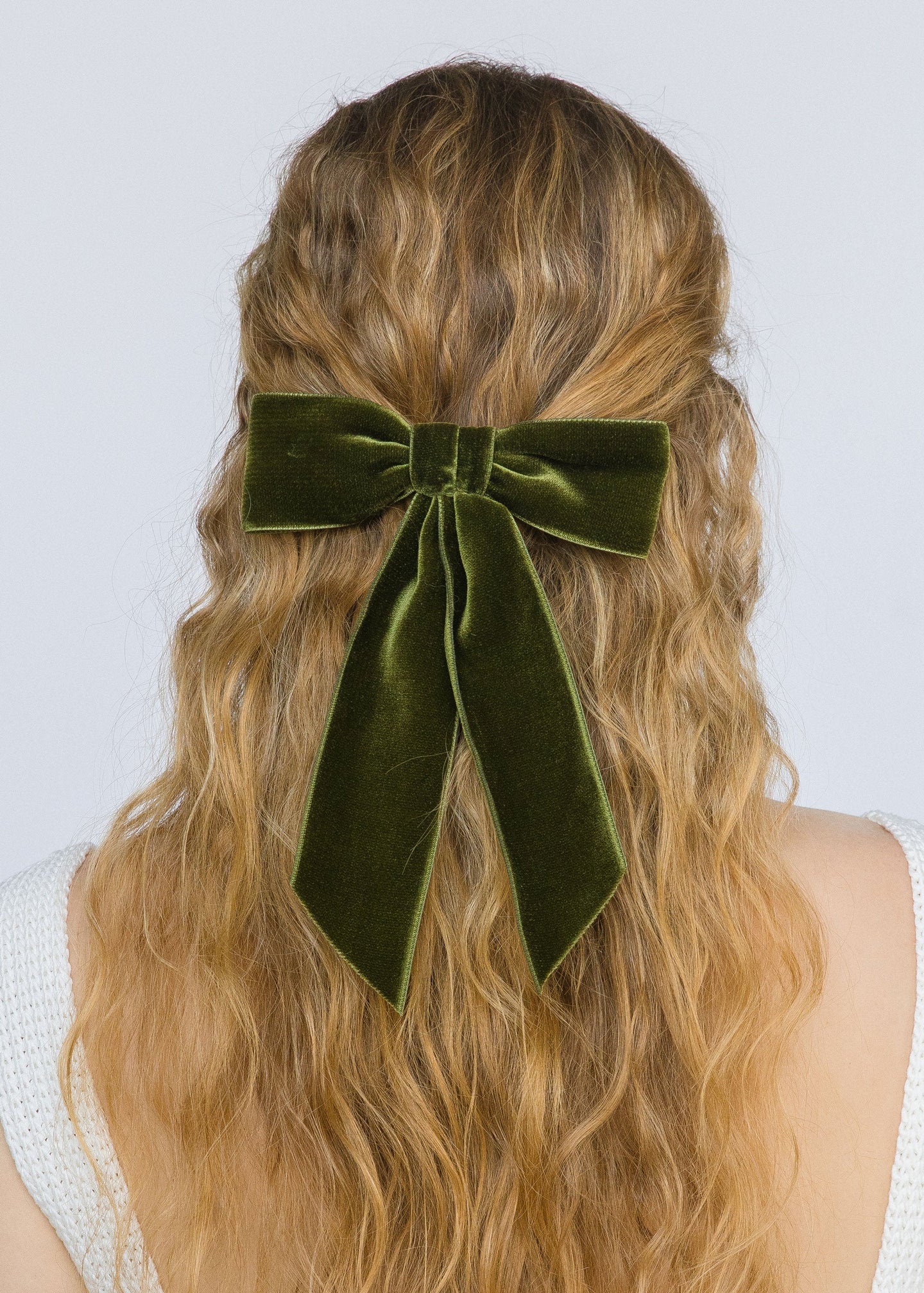 Wide Velvet Bow Barrette -- Moss – Jennifer Behr LLC